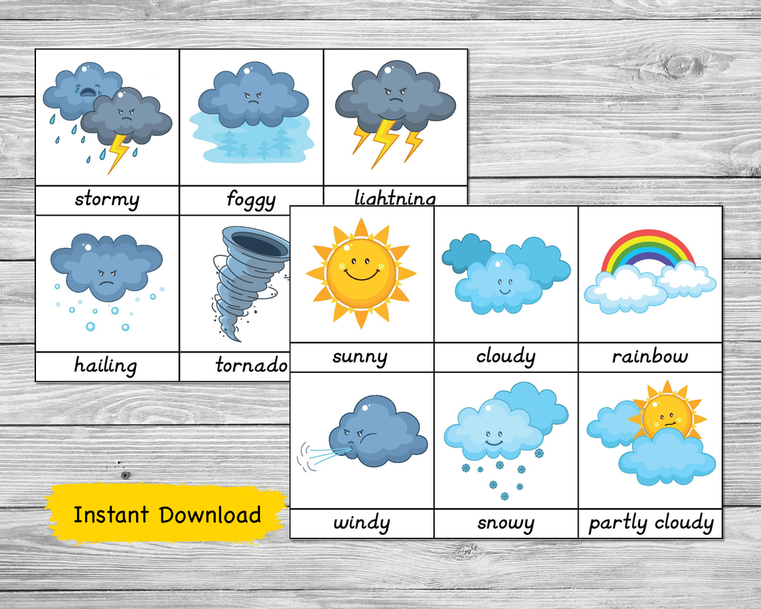 Weather 3-Part Montessori Cards – Mombrite